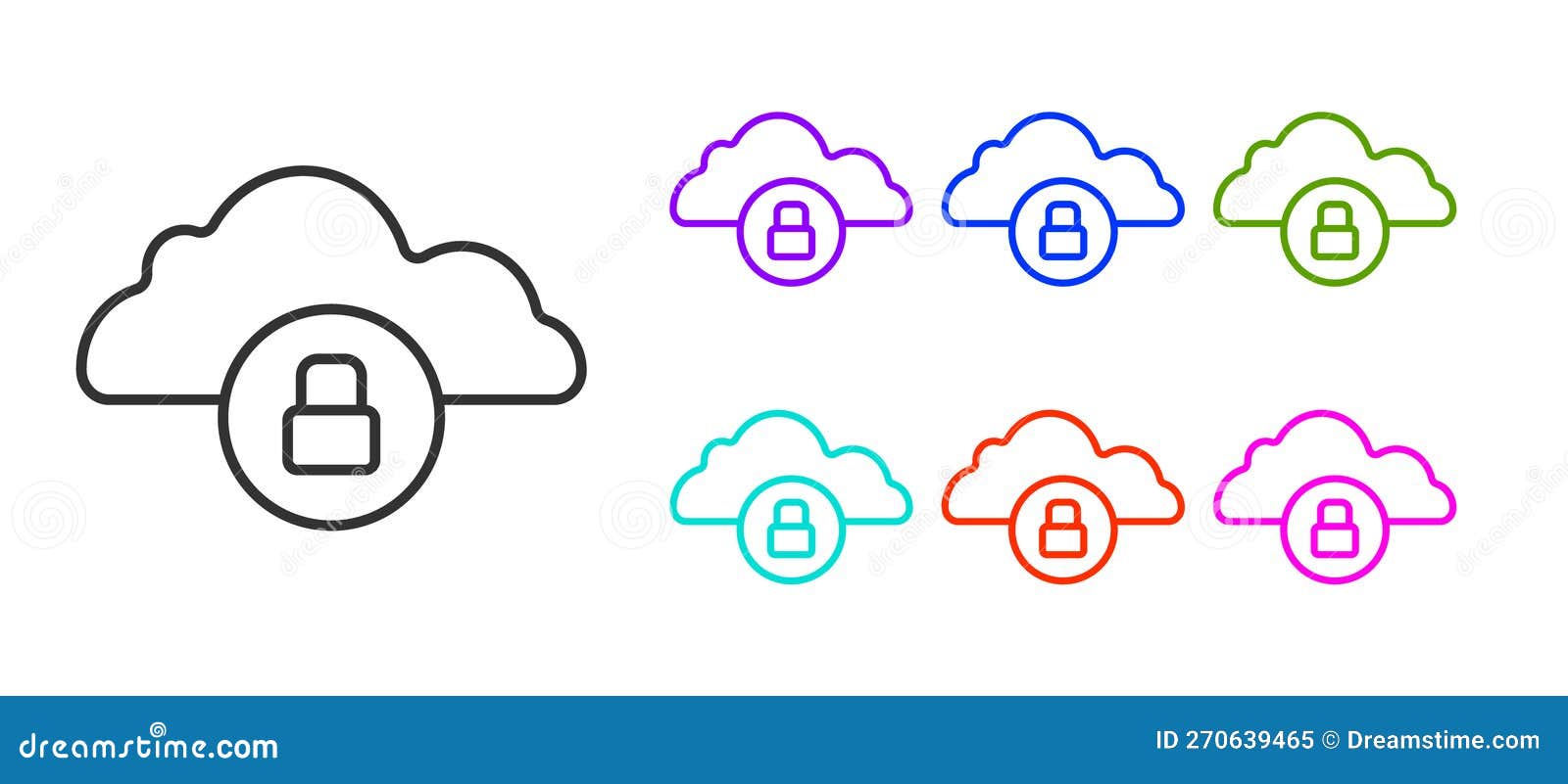 Black Line Cloud Computing Lock Icon Isolated on White Background ...