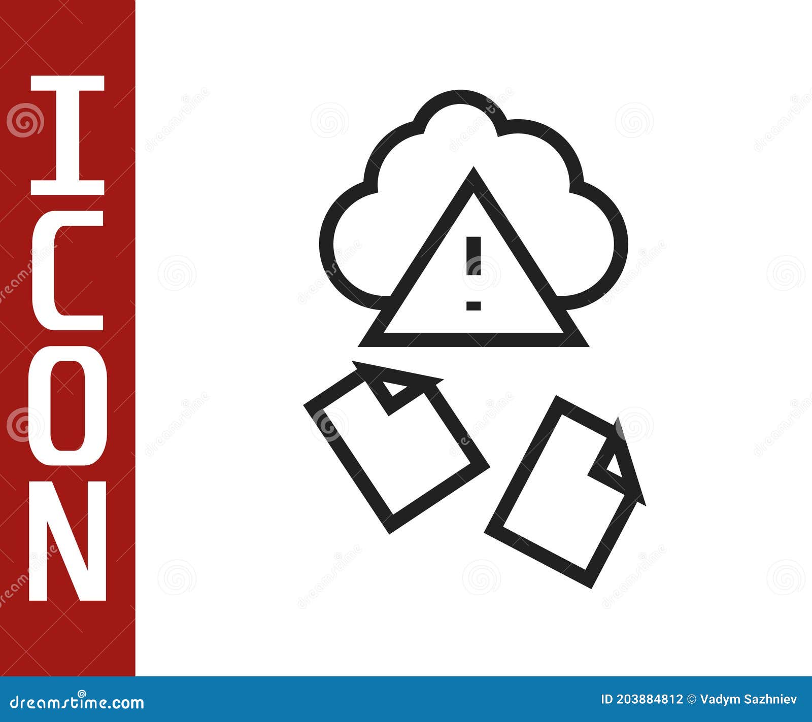 Black Line Cloud Hacking Icon Isolated on White Background. Cloud Leak ...