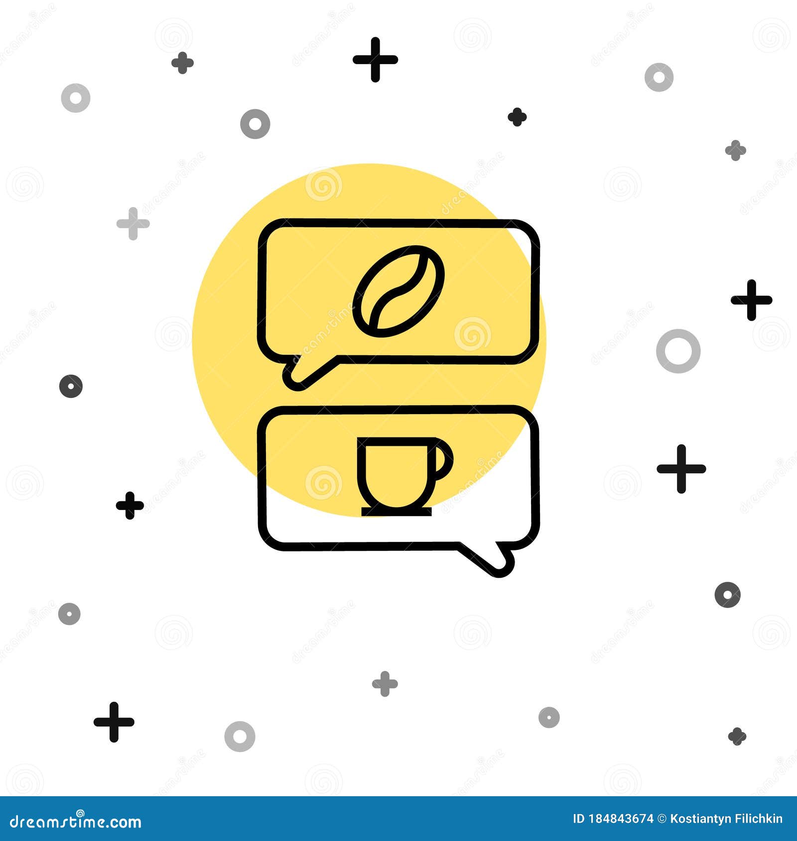Black Line Coffee and Conversation Icon Isolated on White Background ...