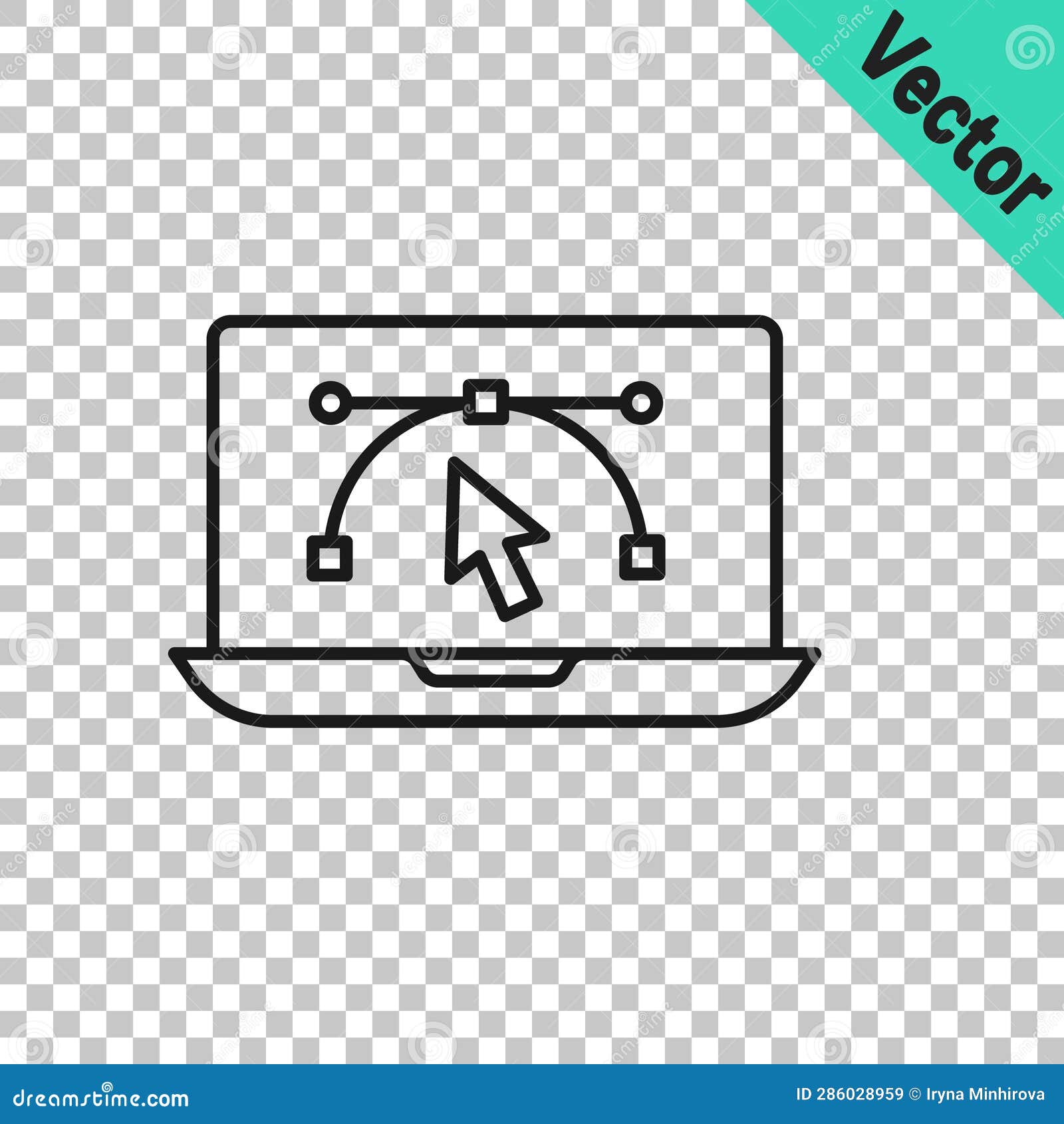 Black Line Computer Display with Vector Design Program Icon Isolated on Isolated on Transparent ...