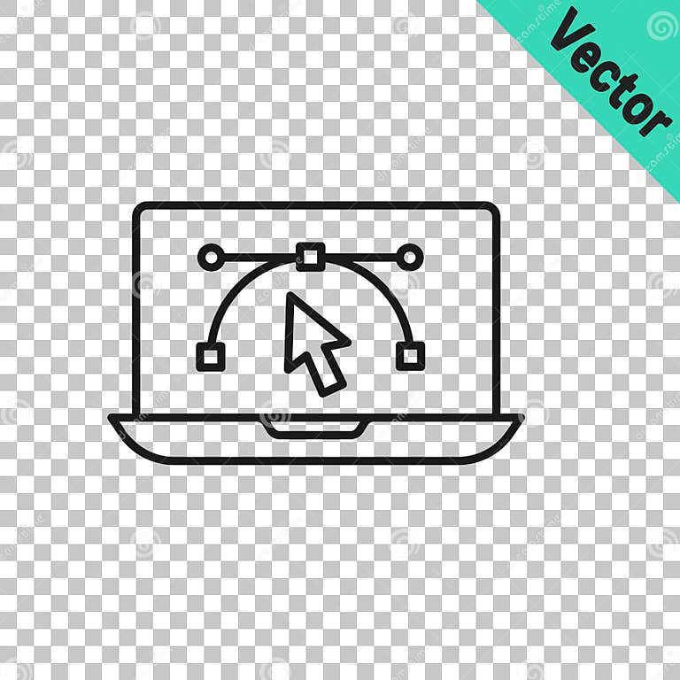 Black Line Computer Display with Vector Design Program Icon Isolated on ...
