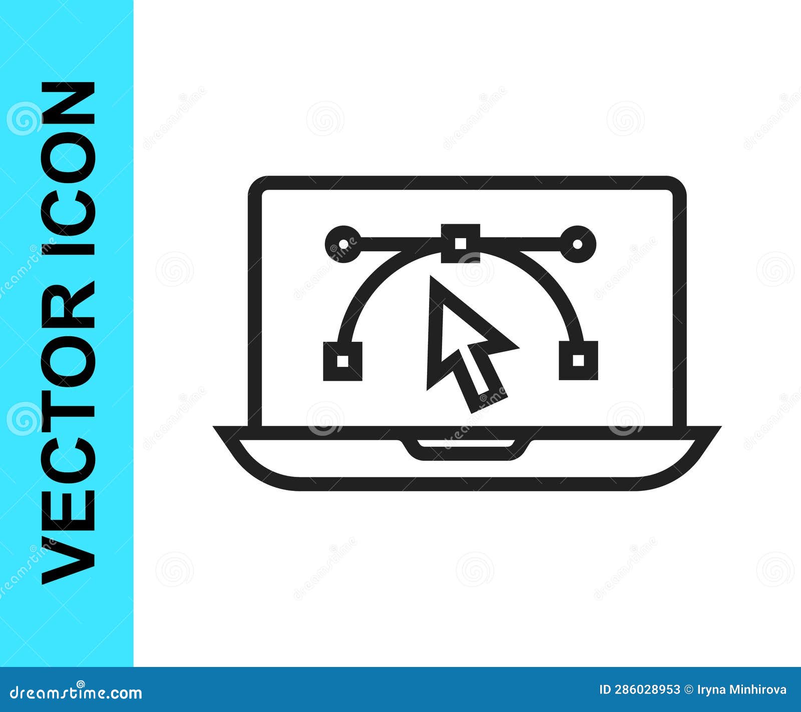 Black Line Computer Display with Vector Design Program Icon Isolated on Isolated on White ...