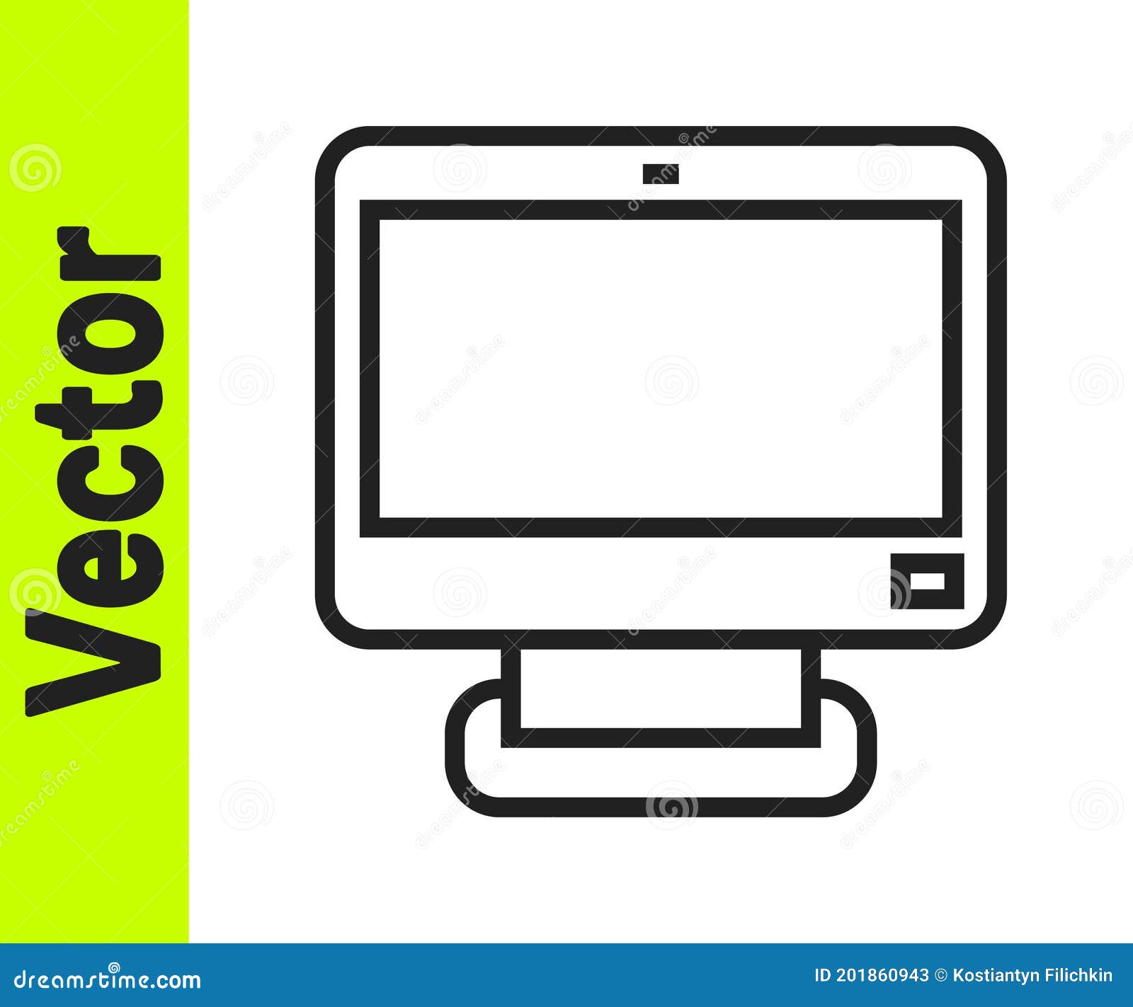 Black Line Computer Monitor Screen Icon Isolated on White Background ...