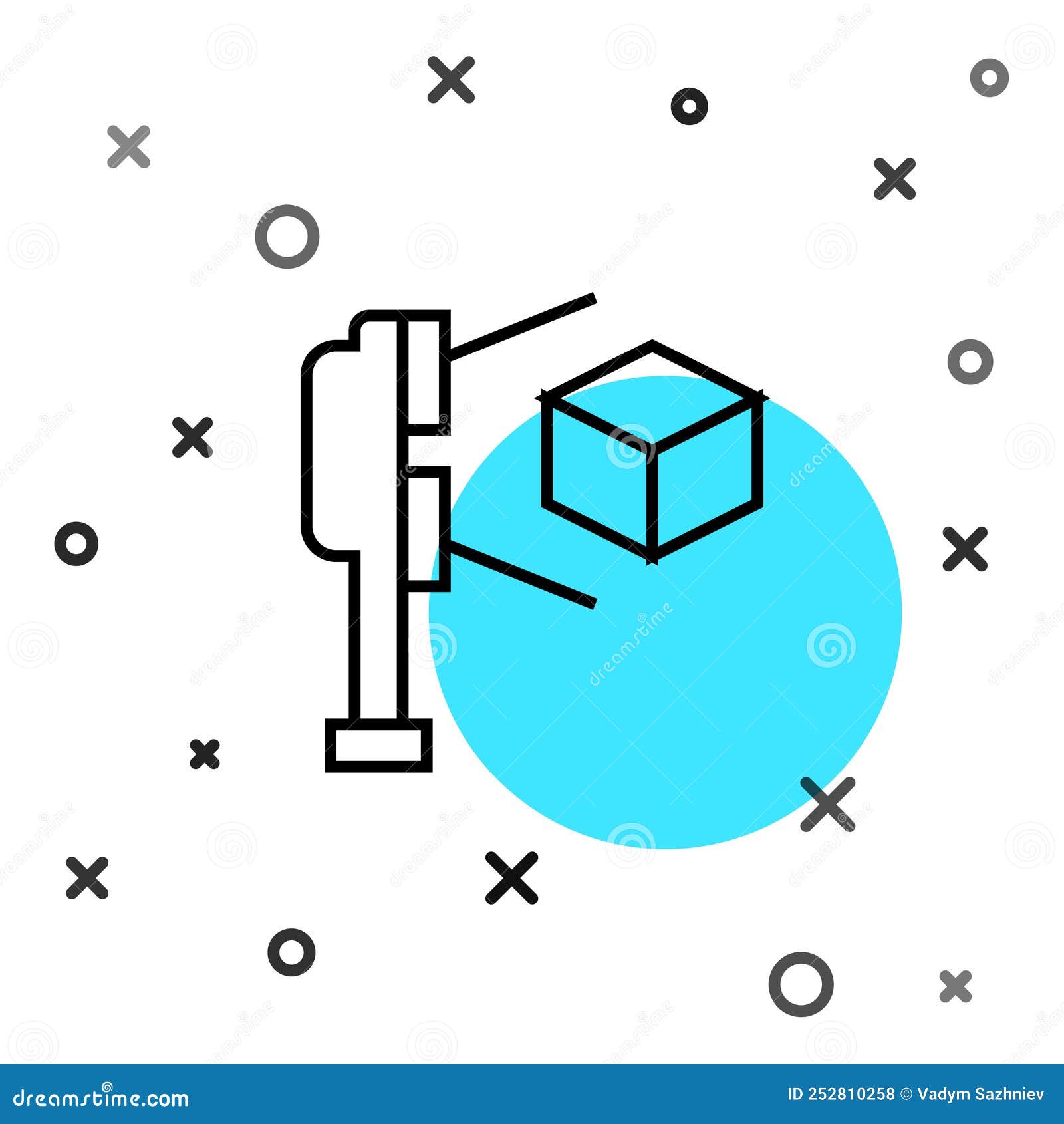 Black Line 3D Scanner with Cube Projection Icon Isolated on White ...