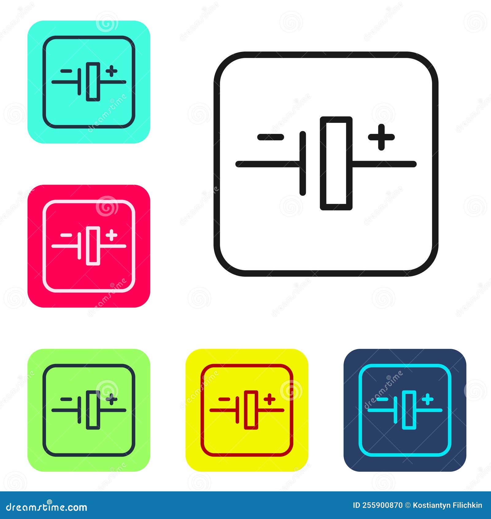 Black Line DC Voltage Source Icon Isolated on White Background. Set ...