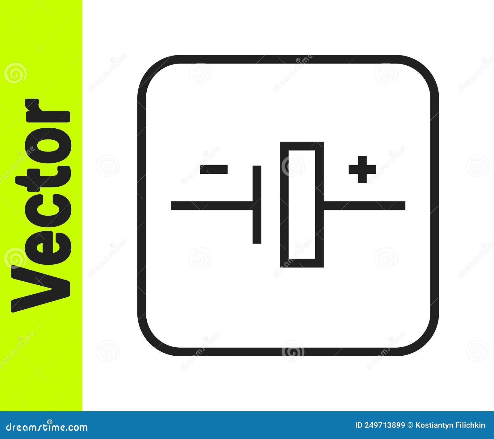 Black Line DC Voltage Source Icon Isolated on White Background. Vector ...