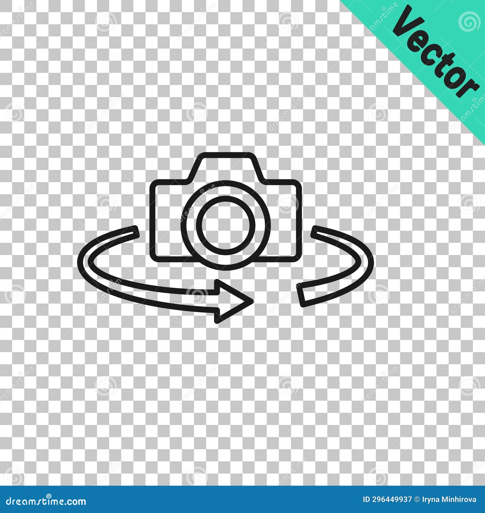 Black Line 360 Degree View Icon Isolated on Transparent Background ...