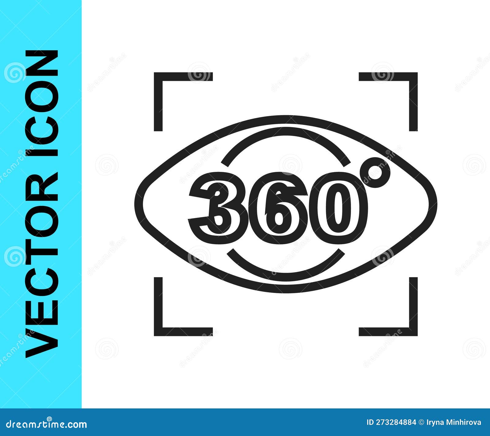 Black Line 360 Degree View Icon Isolated on White Background. Virtual ...