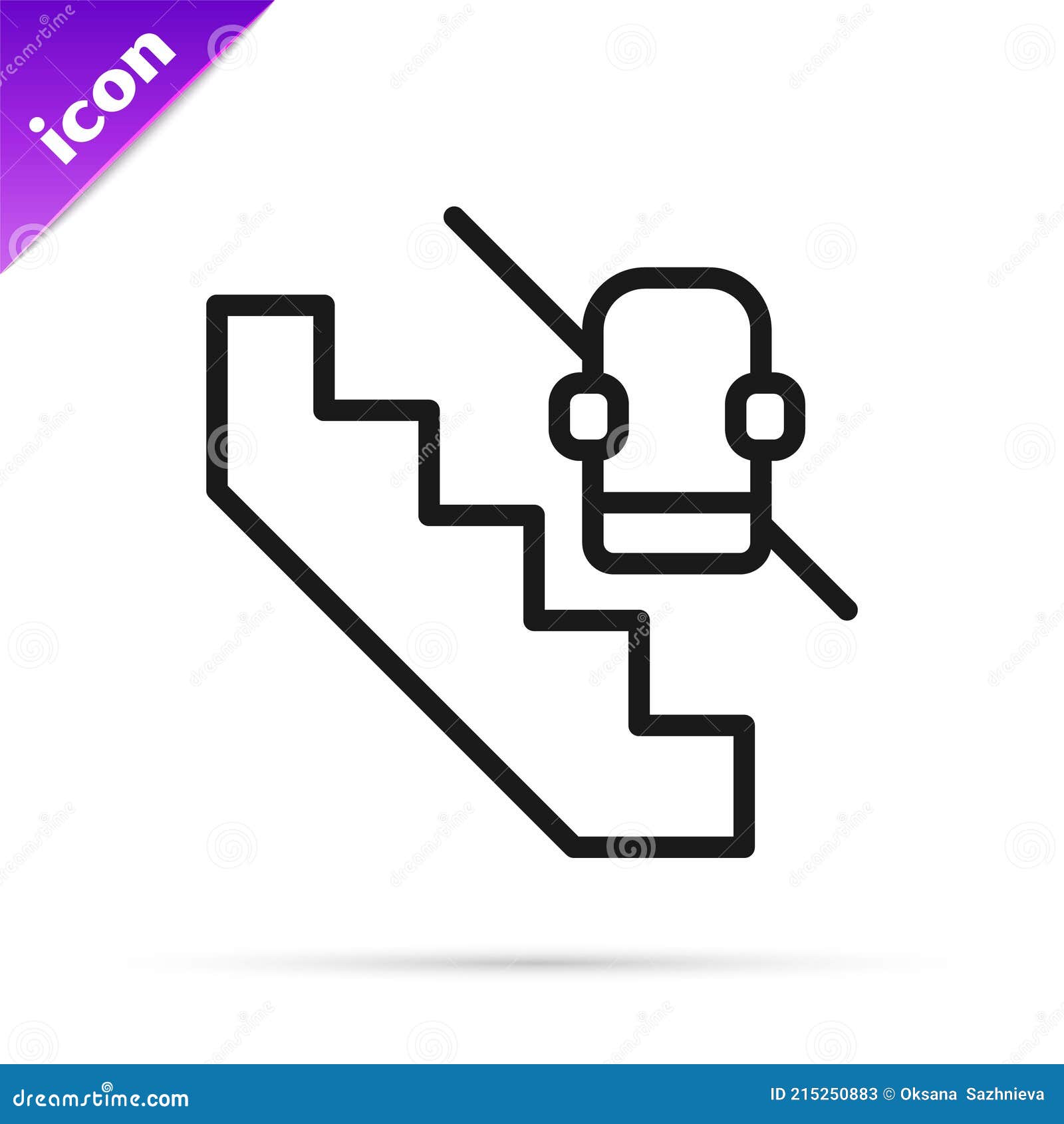 Black Line Disabled Access Elevator Lift Escalator Icon Isolated on ...