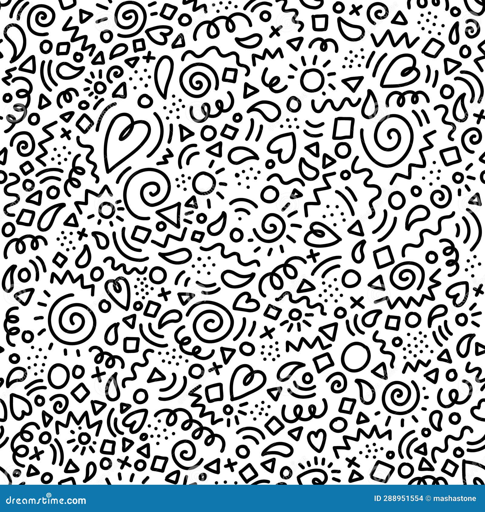 Black Line Doodle Seamless Pattern. Creative Abstract Squiggle Style ...