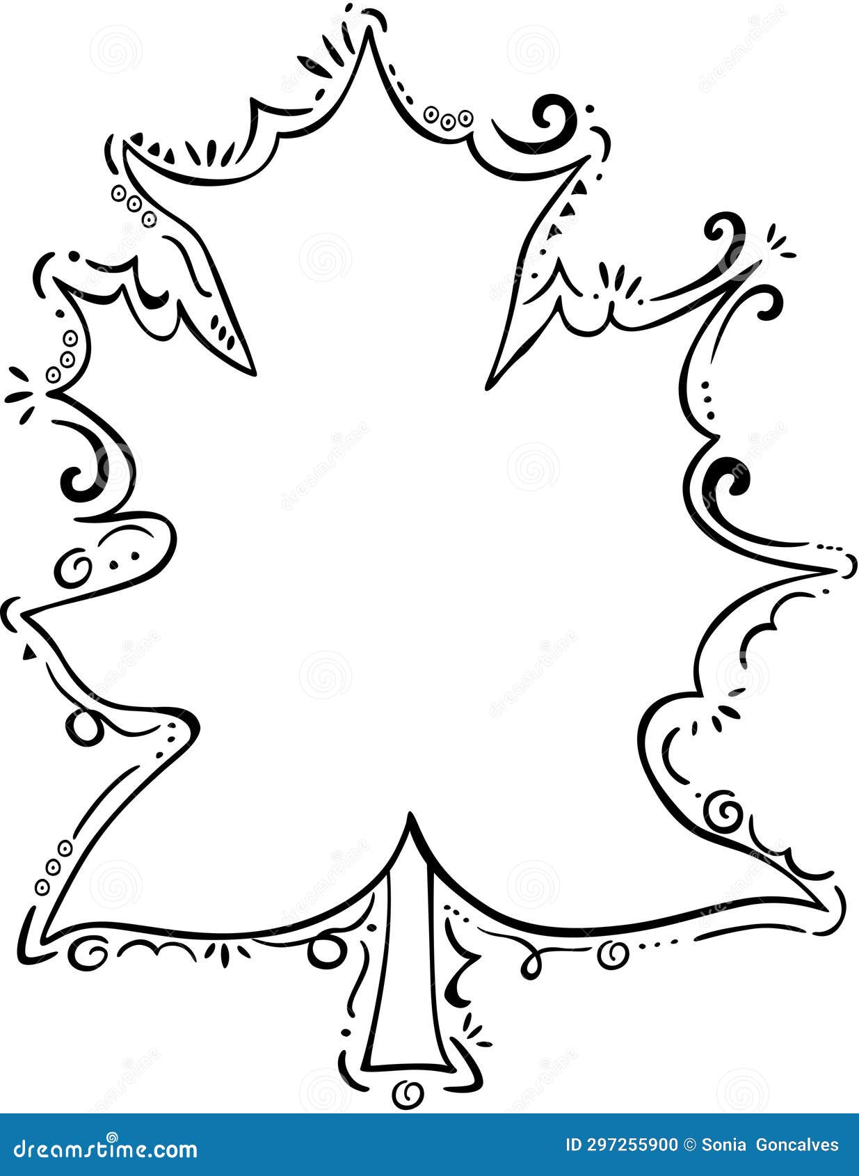 Black Line Drawing Empty Leaf Shaped Frame Stock Illustration ...