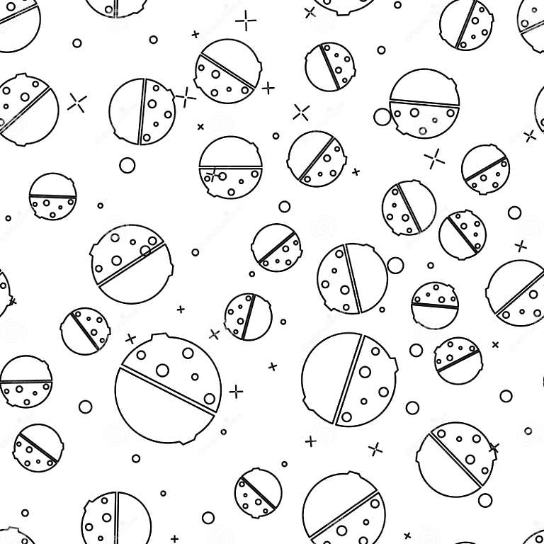 Black Line Eclipse of the Sun Icon Isolated Seamless Pattern on White ...