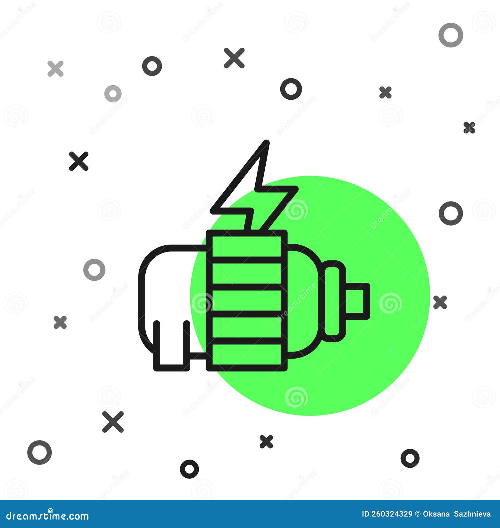 Black Line Electric Motor Icon Isolated on White Background. Vector ...