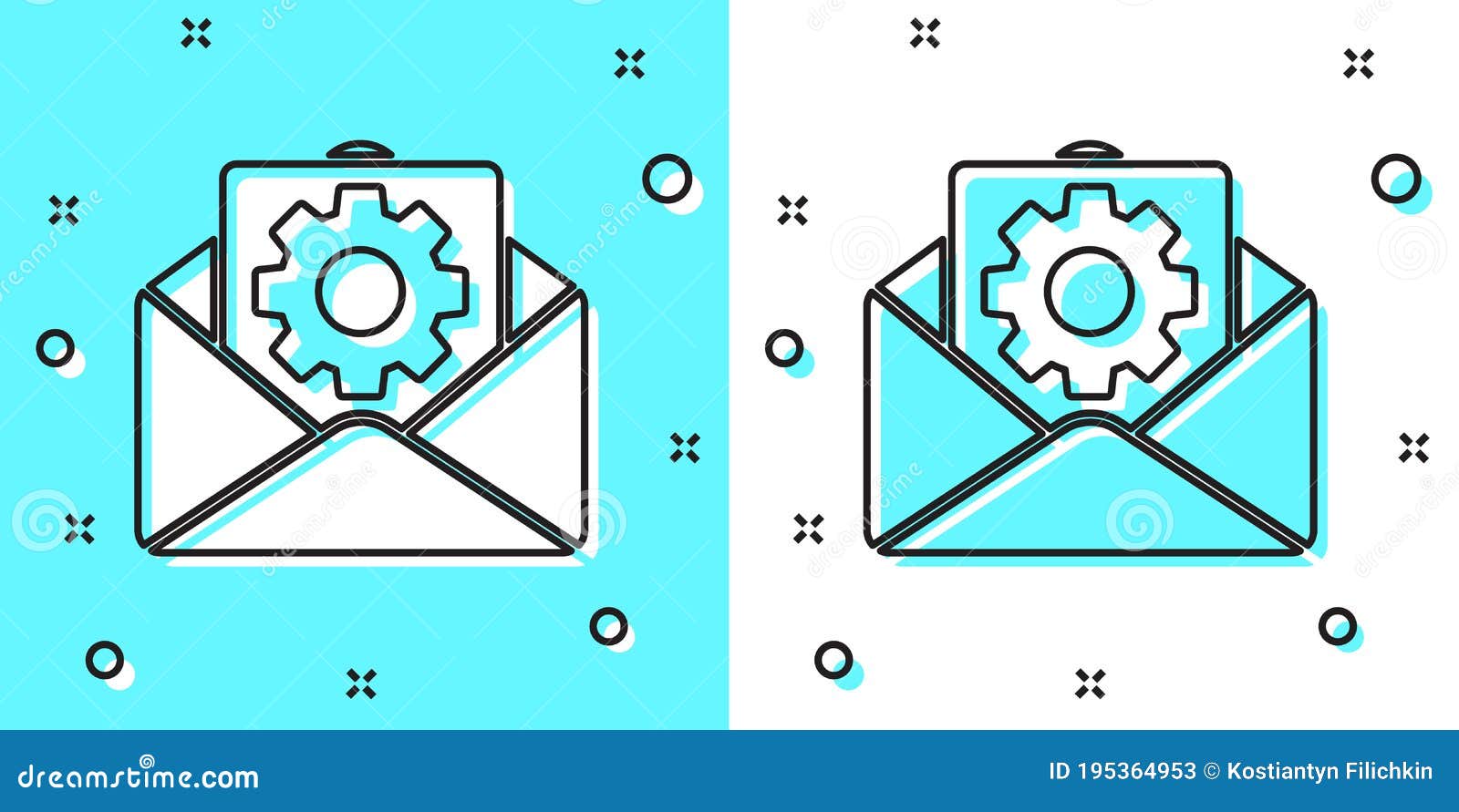 Black Line Envelope Setting Icon Isolated on Green and White Background ...