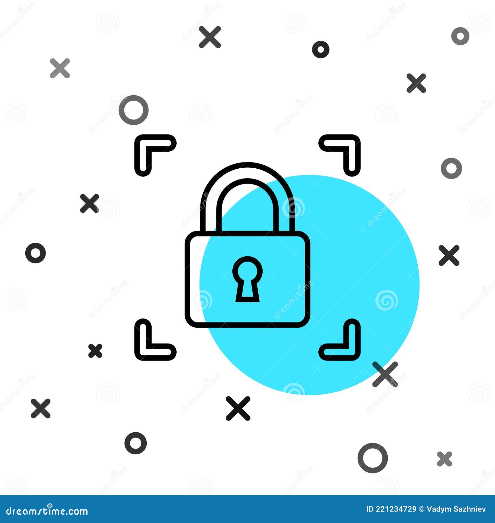 Black Line Fingerprint with Lock Icon Isolated on White Background. ID ...