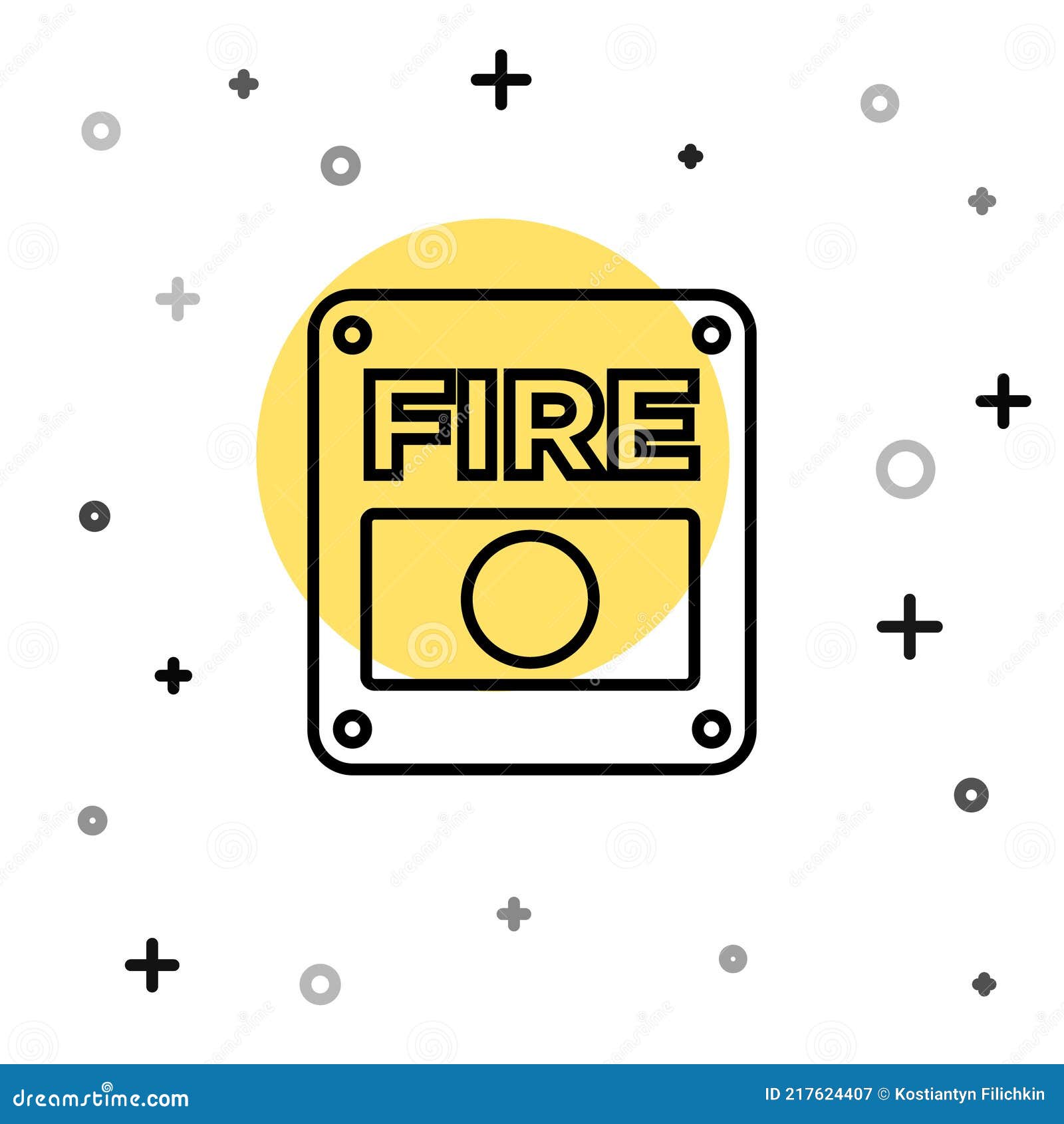 Black Line Fire Alarm System Icon Isolated on White Background. Pull ...