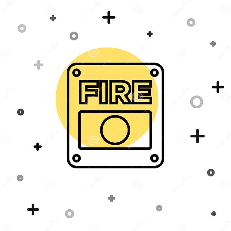 Black Line Fire Alarm System Icon Isolated on White Background. Pull ...
