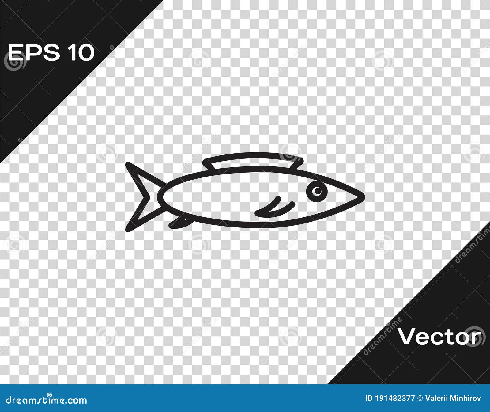 Black Line Fish Icon Isolated on Transparent Background. Vector Stock ...