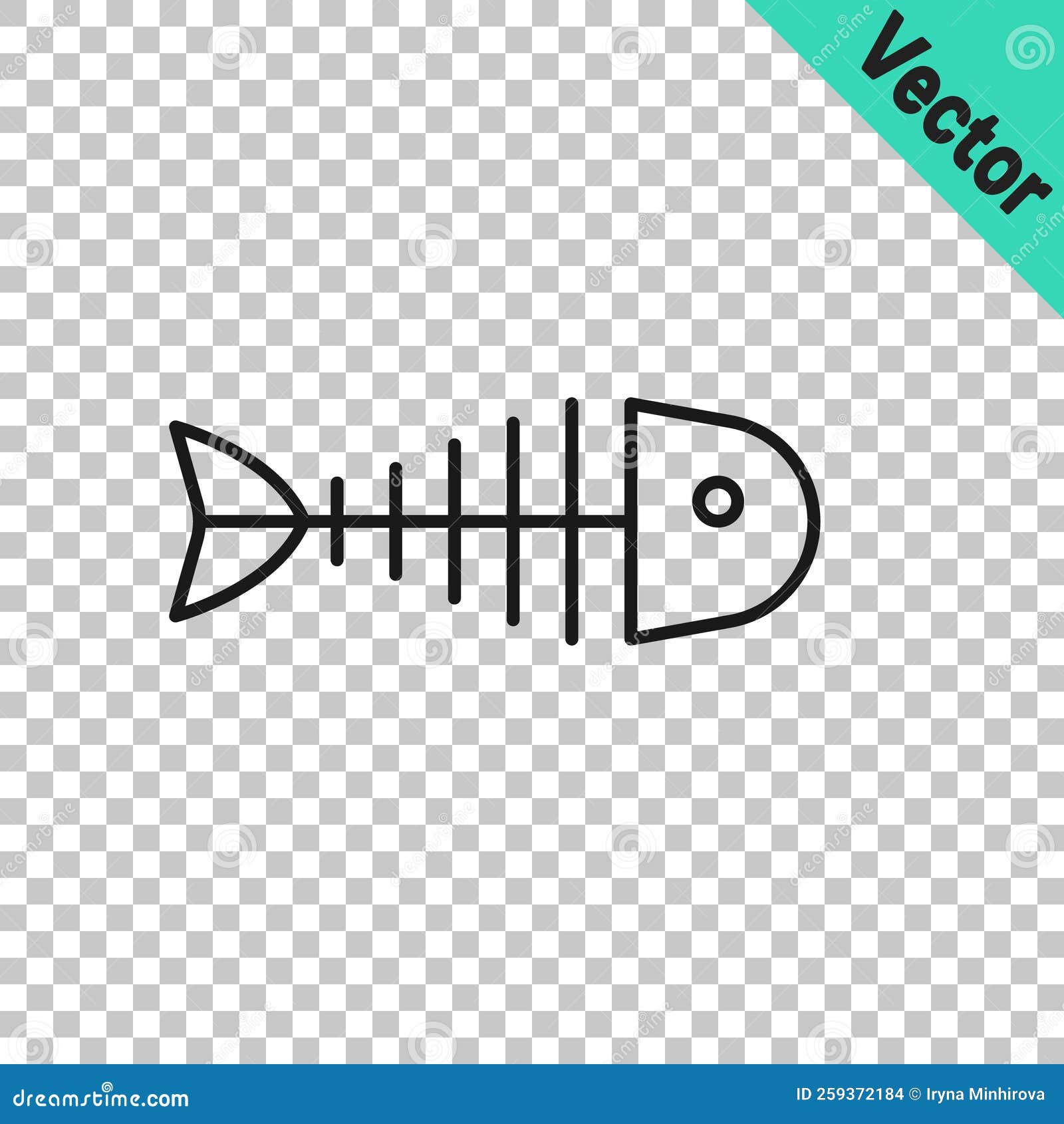 Black Line Fish Skeleton Icon Isolated on Transparent Background. Fish ...
