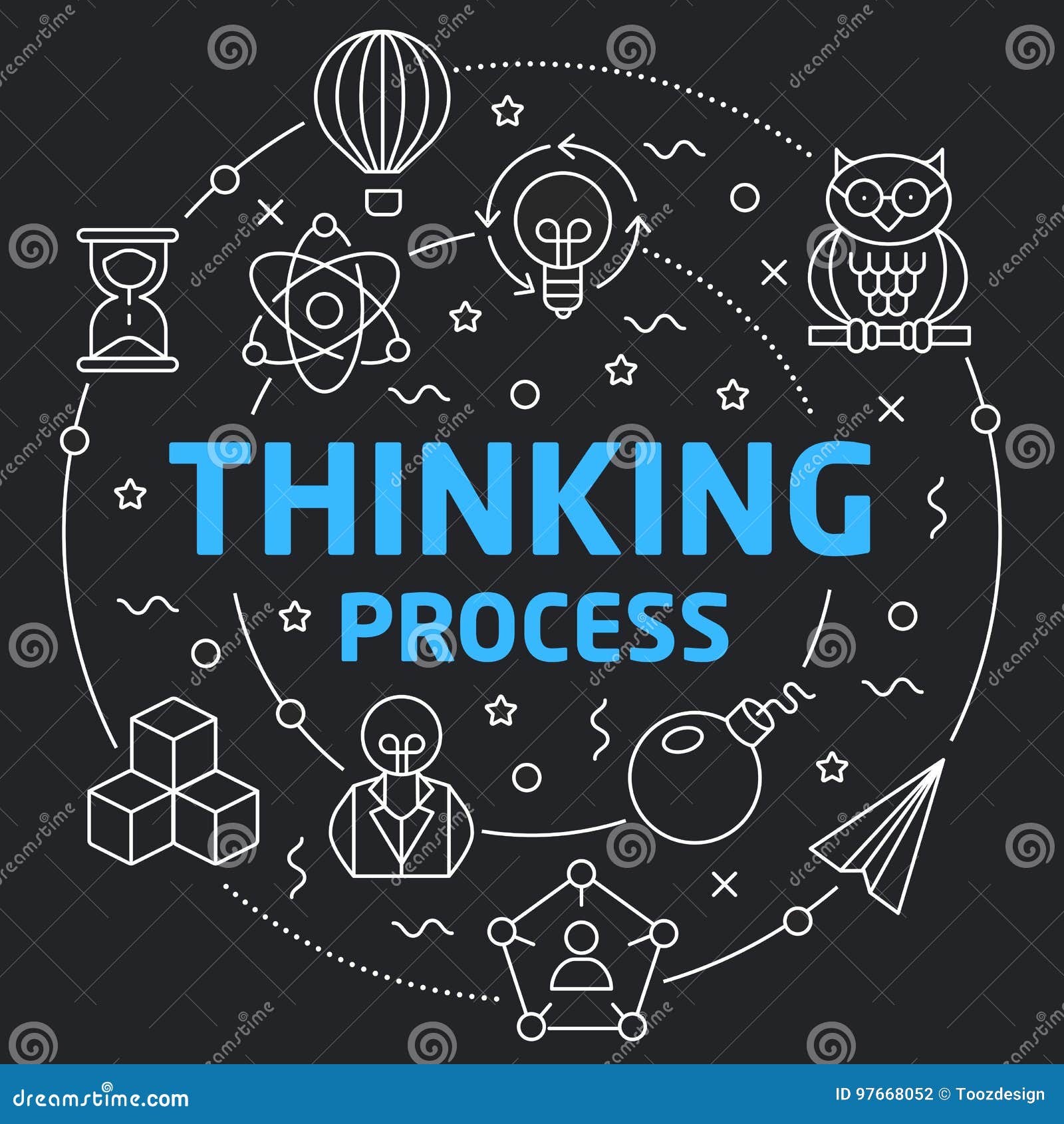 Black Line Flat Circle Illustration Thinking Stock Vector ...