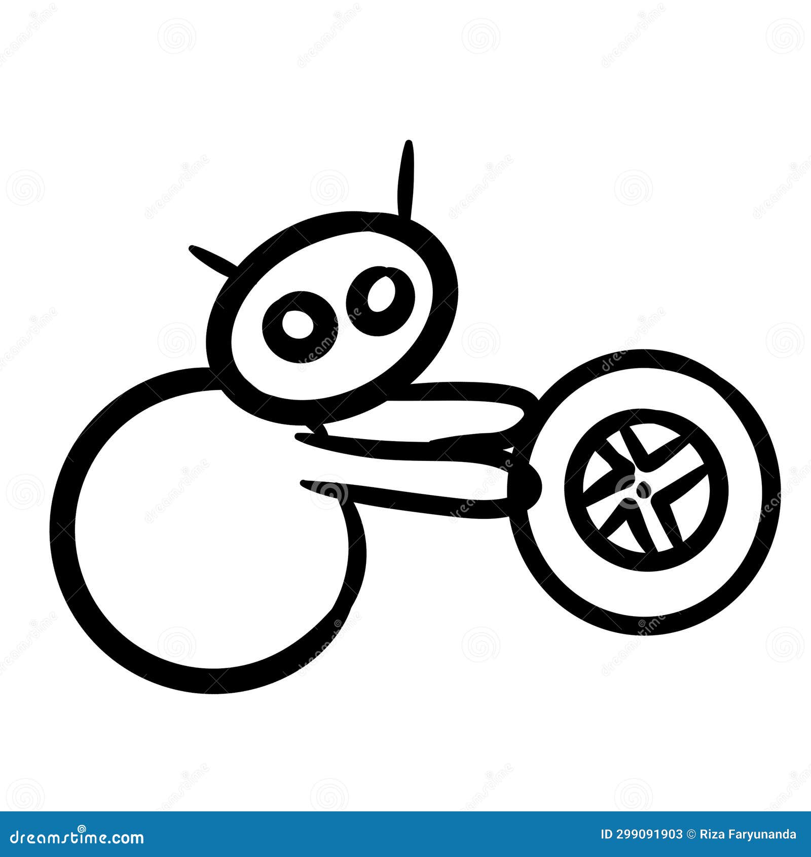 The Black Line Forms an Icon of a Robot Pushing a Car Tire on a White ...