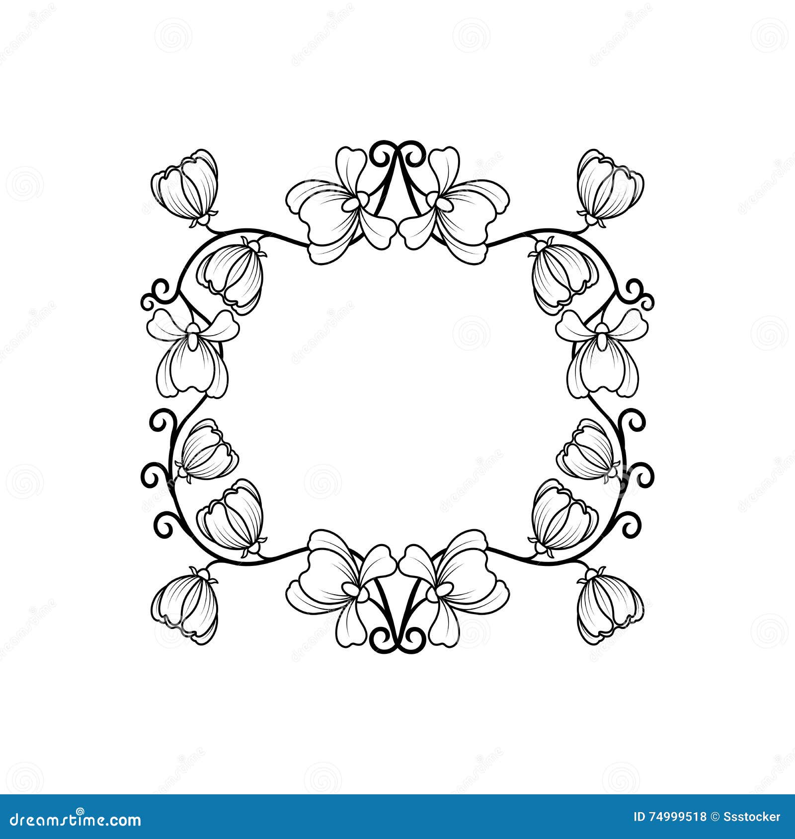 Black Line Frame with Flowers Stock Vector - Illustration of drawing ...