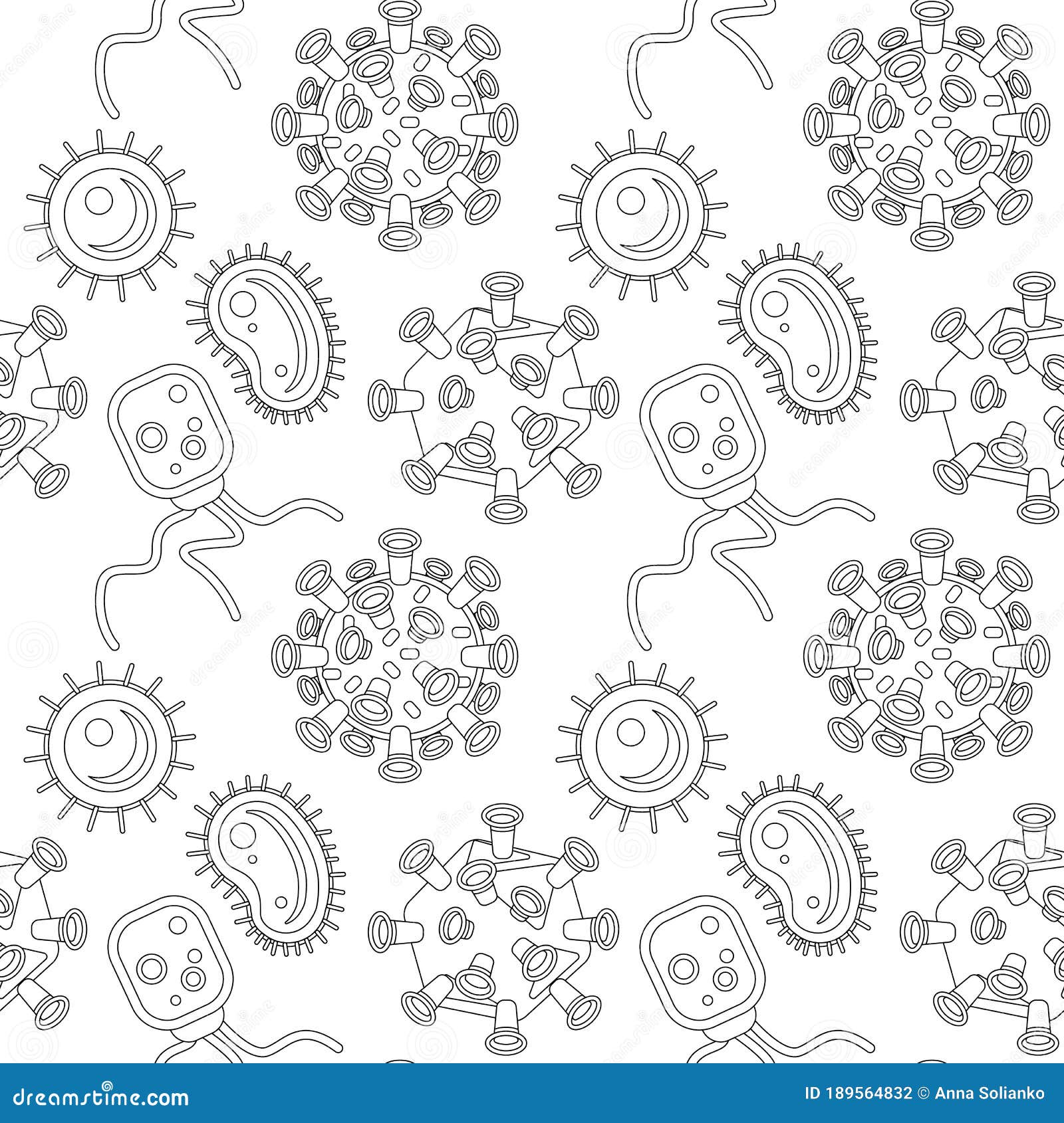 Black Line Germs Seamless Pattern on White Backdrop for Wrapping Paper ...