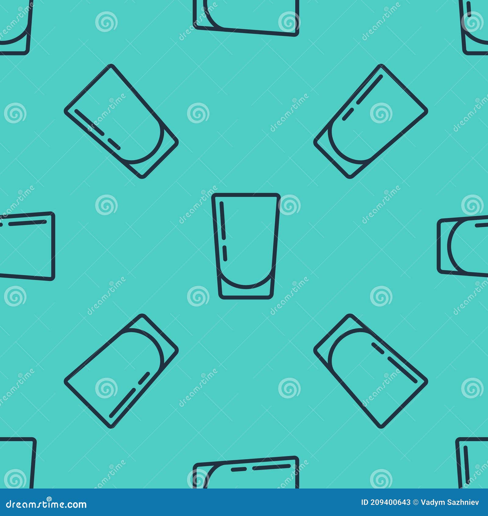 Black Line Glass with Water Icon Isolated Seamless Pattern on Green ...