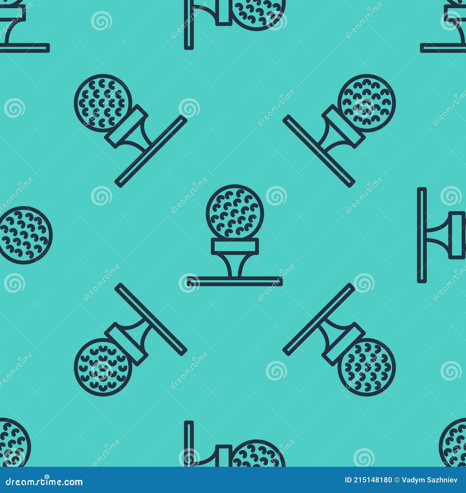 Black Line Golf Ball on Tee Icon Isolated Seamless Pattern on Green ...