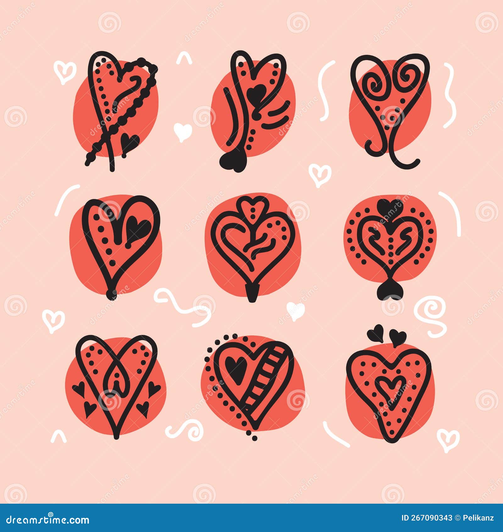 Black Line Hand Drawn Cute Heart Emblems Icons Design Elements Set with ...