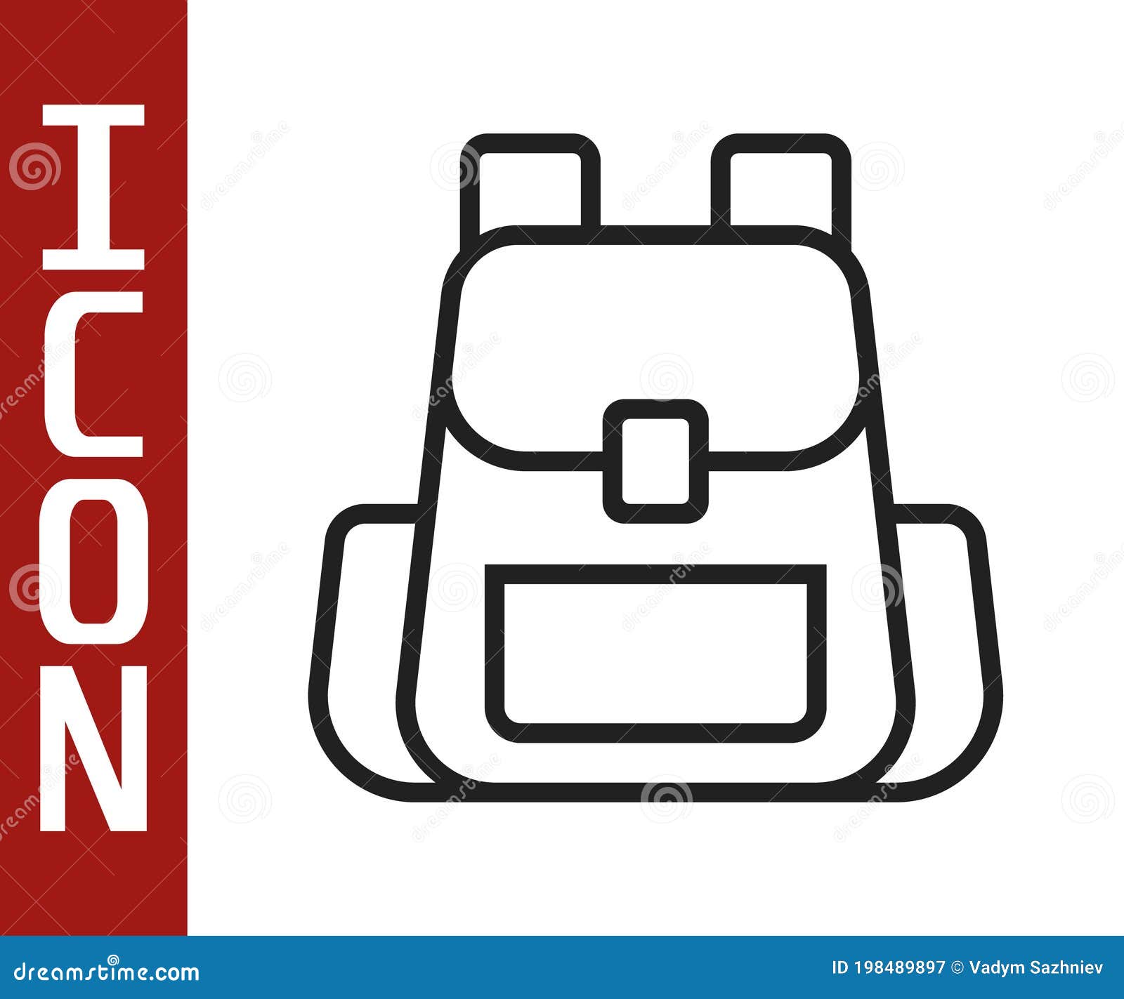 Black Line Hiking Backpack Icon Isolated on White Background. Camping ...