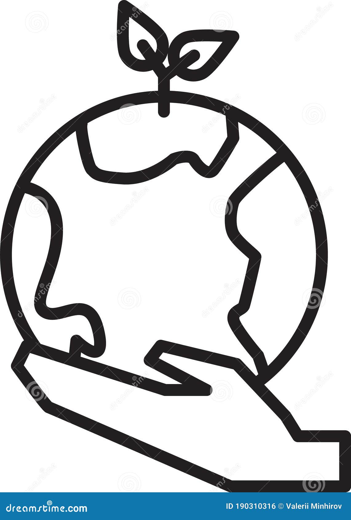 Black Line Human Hands Holding Earth Globe Icon Isolated On White