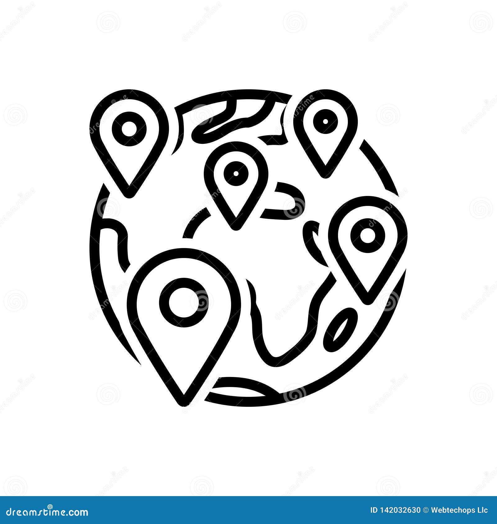 Black Line Icon for Anywhere, Somewhere and Anytime Stock Illustration ...