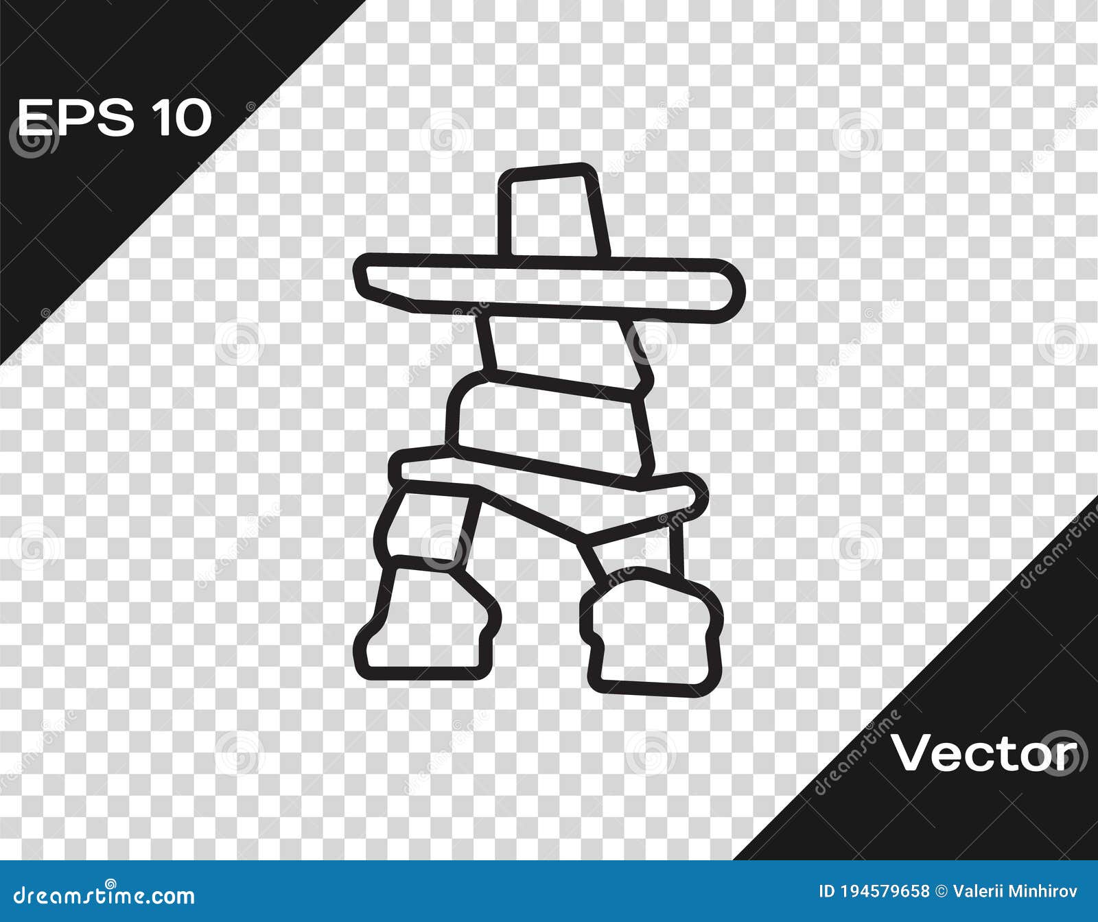 Black Line Inukshuk Icon Isolated On Transparent Background. Vector ...
