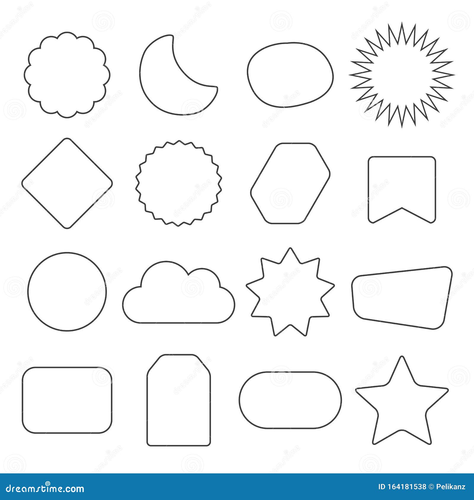 Black Line and Isolated Kids Different Shapes Empty Labels Icons Set ...