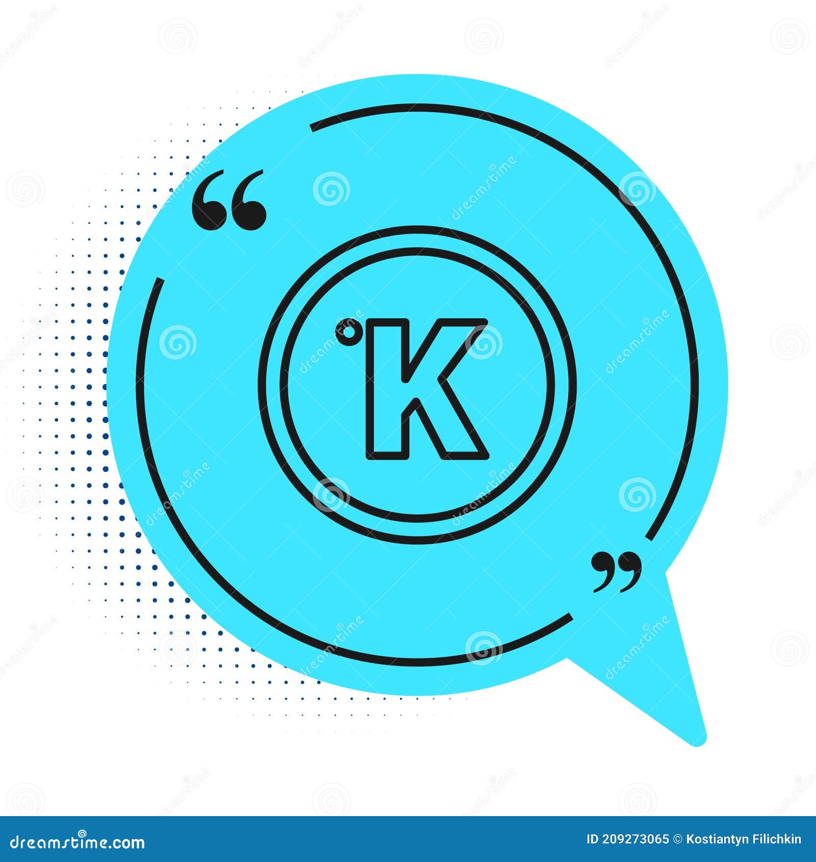 Black Line Kelvin Icon Isolated on White Background. Blue Speech Bubble ...