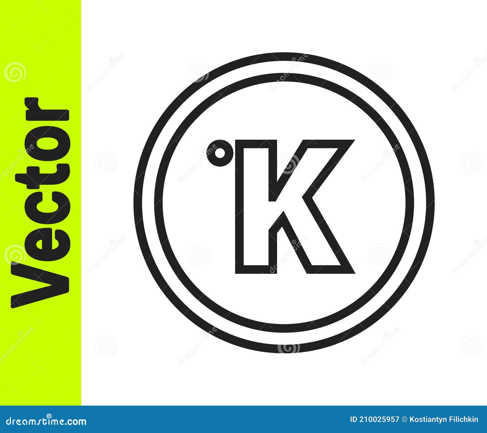 Black Kelvin Icon Isolated On Yellow Background. Warning Sign. Vector ...