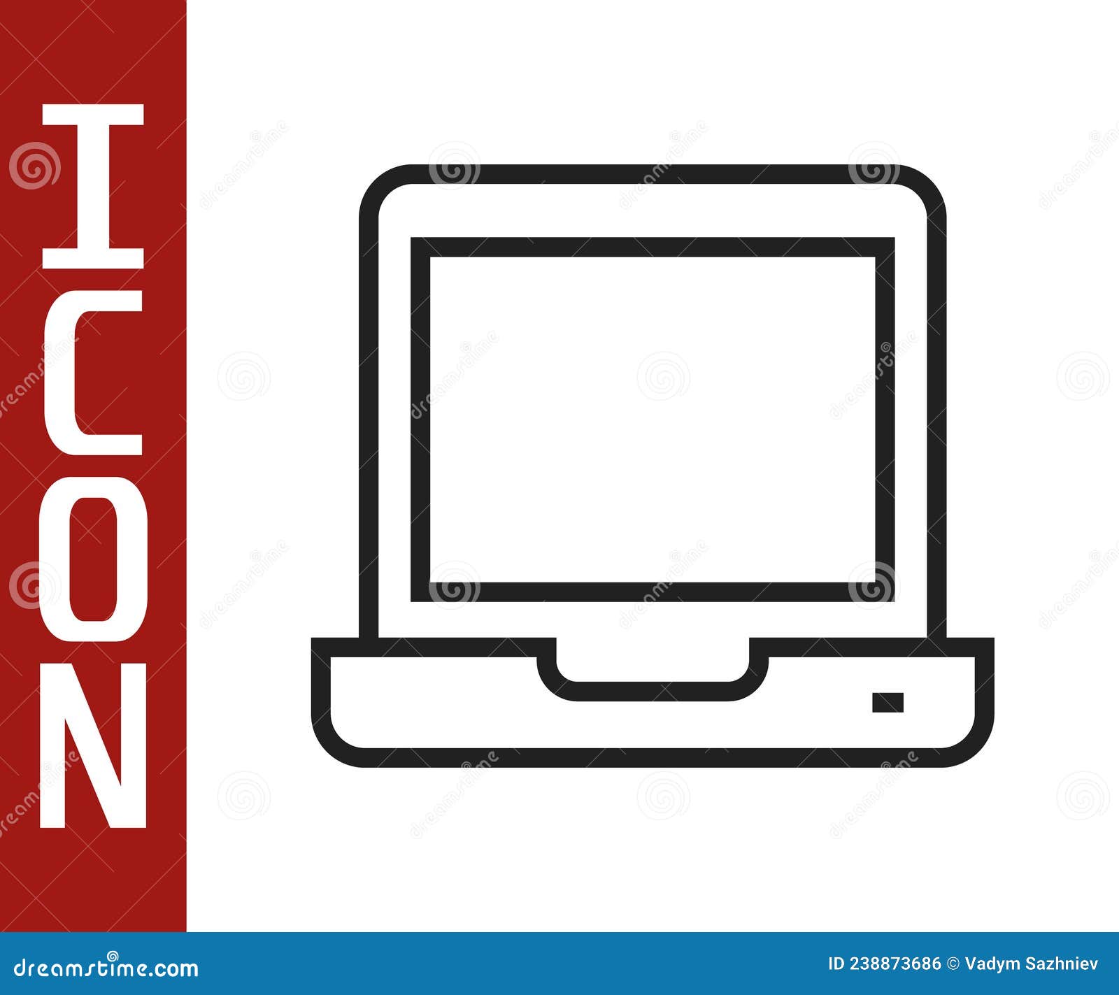 Black Line Laptop Icon Isolated on White Background. Computer Notebook ...