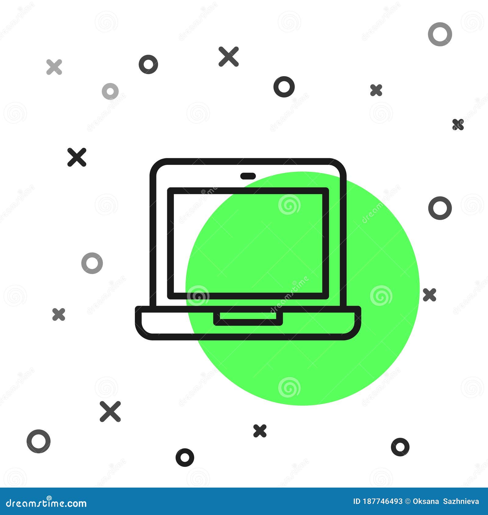 Black Line Laptop Icon Isolated on White Background. Computer Notebook ...