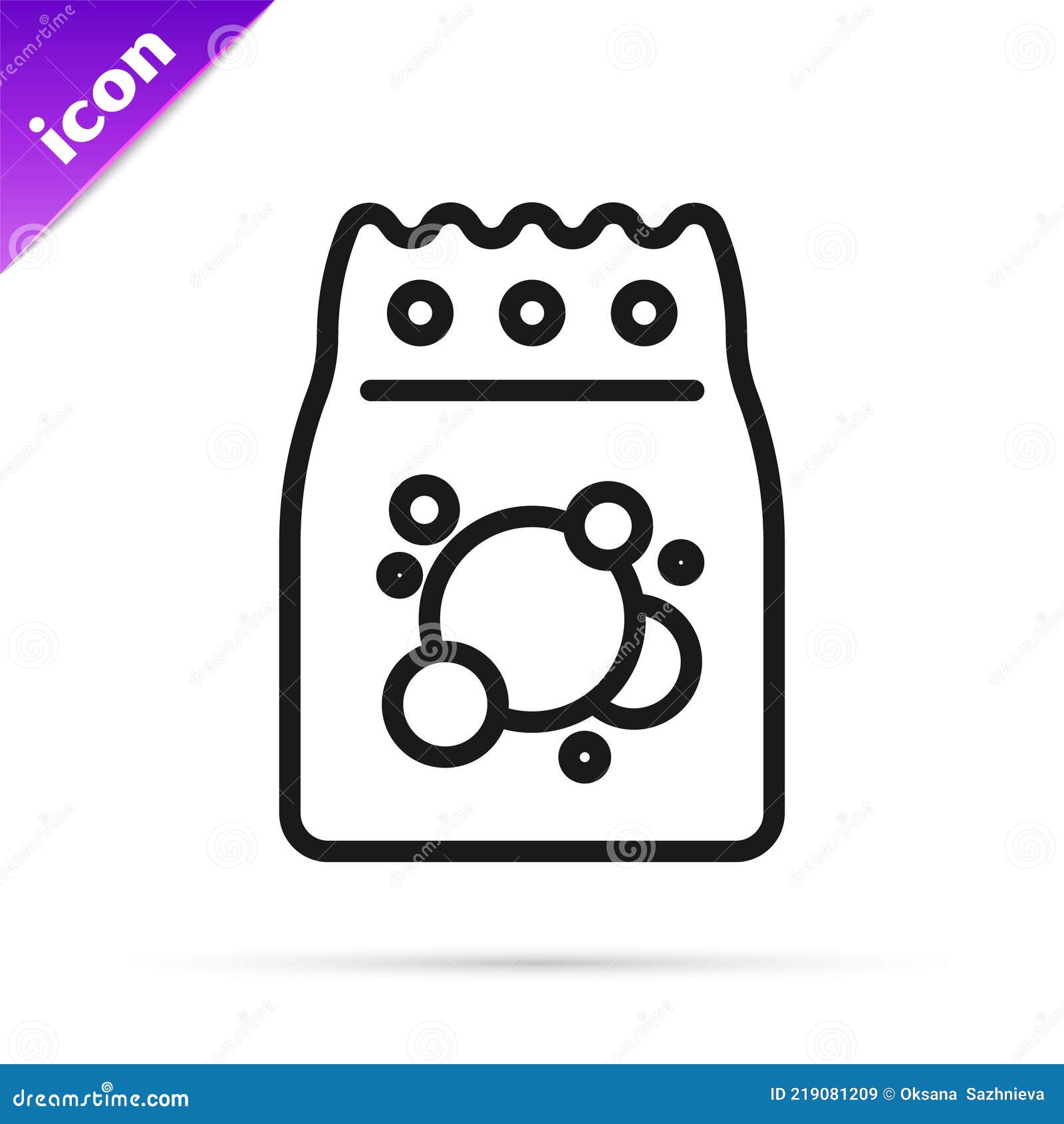 Black Line Laundry Detergent for Automatic Wash Machine Icon Isolated ...