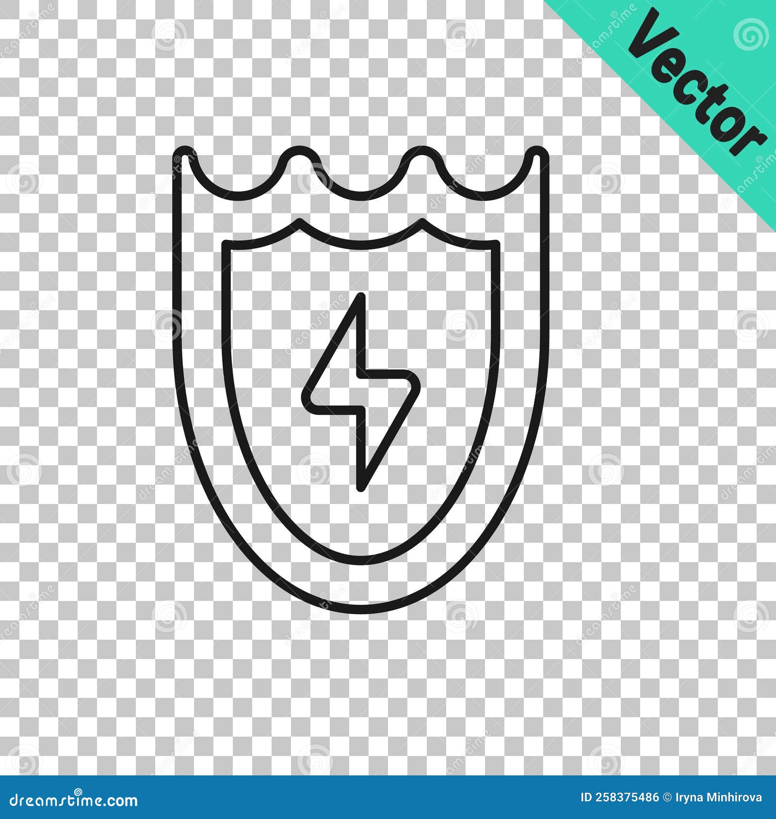 Black Line Lightning and Shield Icon Isolated on Transparent Background ...