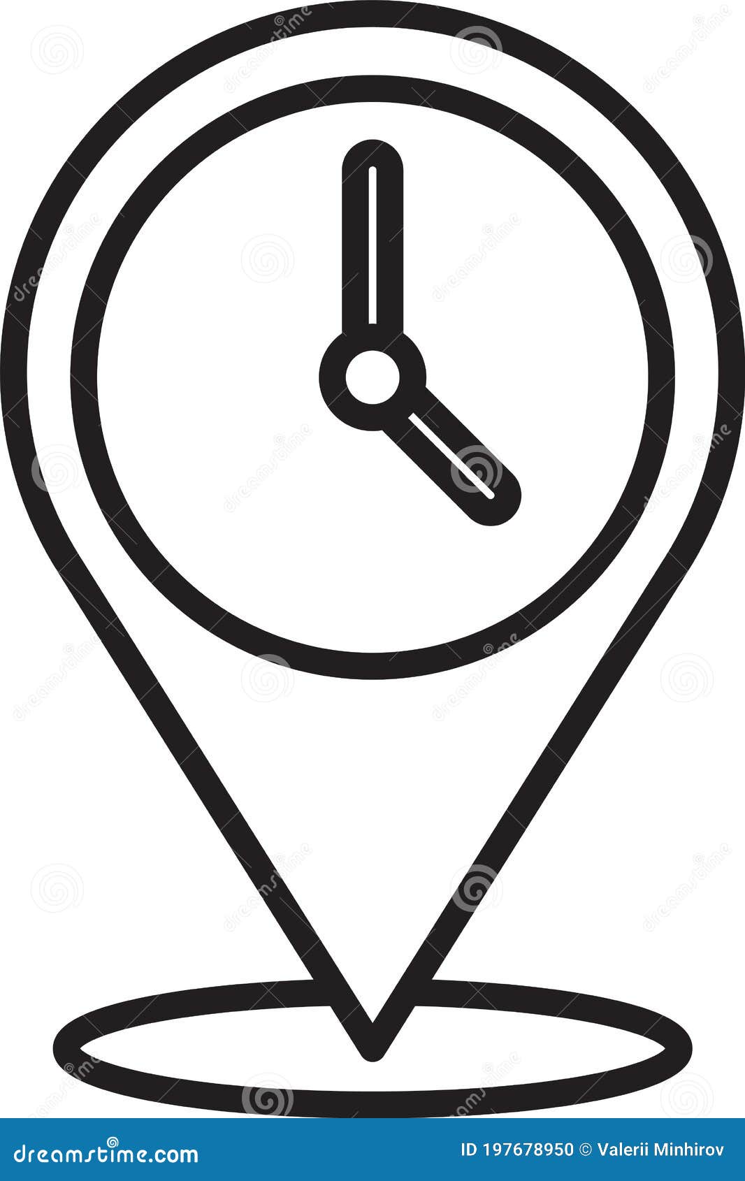 Black Line Location with Clock Icon Isolated on White Background ...