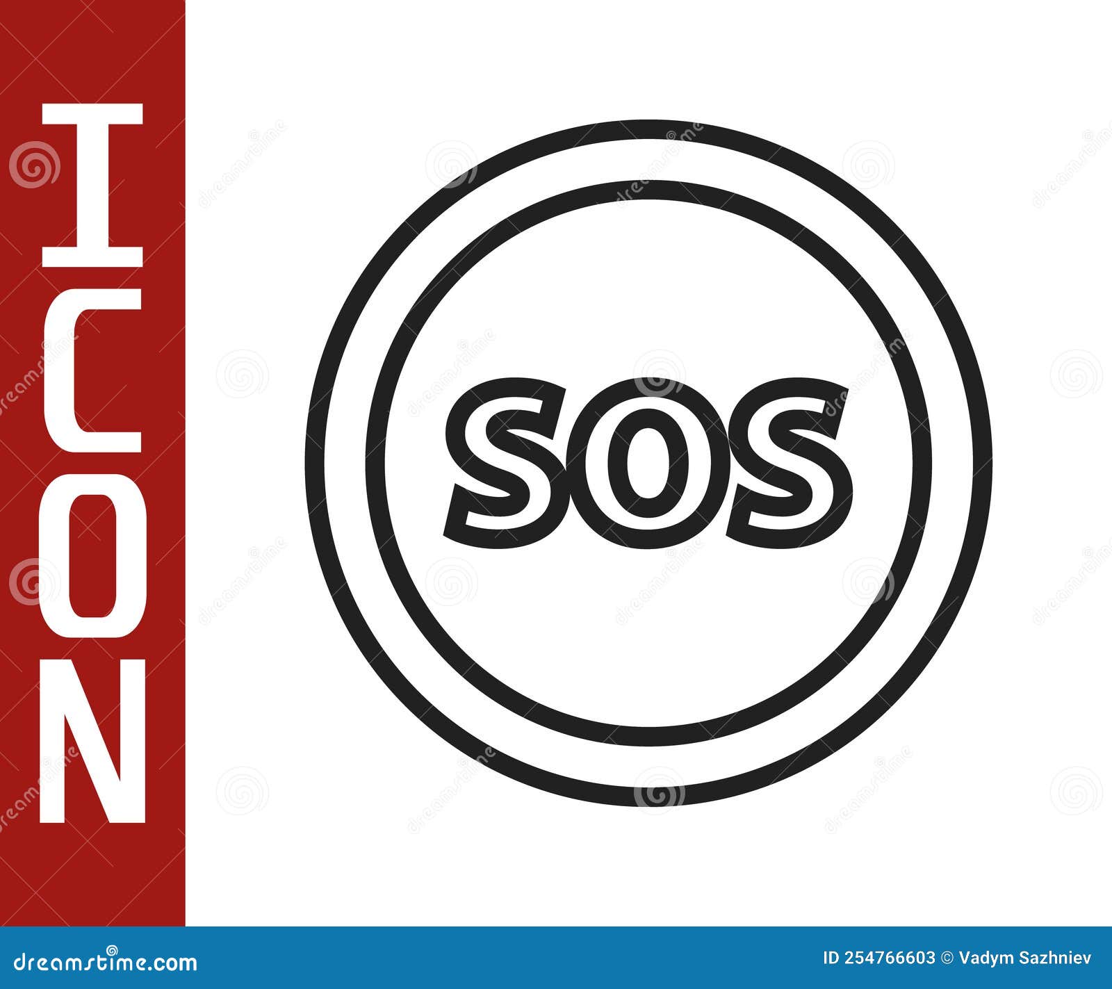 Black Line Location with SOS Icon Isolated on White Background. SOS ...