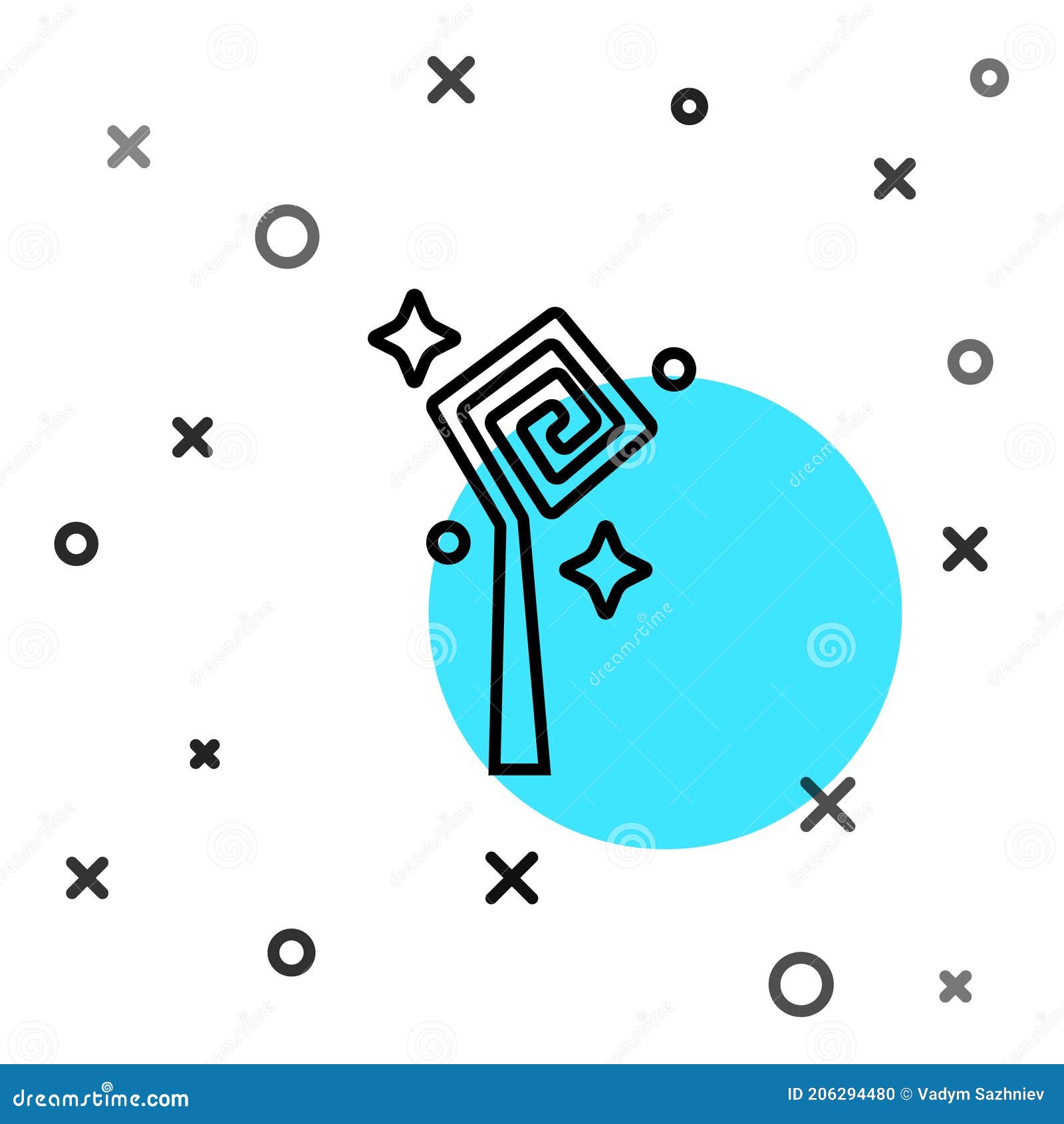 Black Line Magic Staff Icon Isolated on White Background. Magic Wand ...