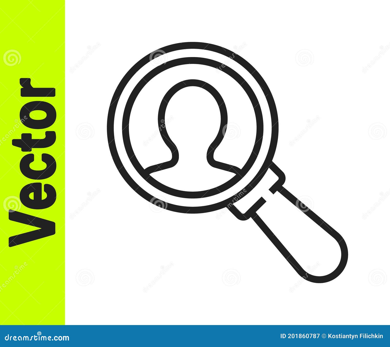 Black Line Magnifying Glass For Search A People Icon Isolated On White