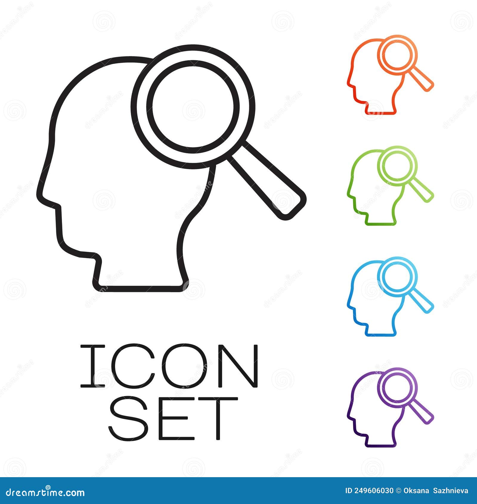 Black Line Magnifying Glass For Search A People Icon Isolated On White
