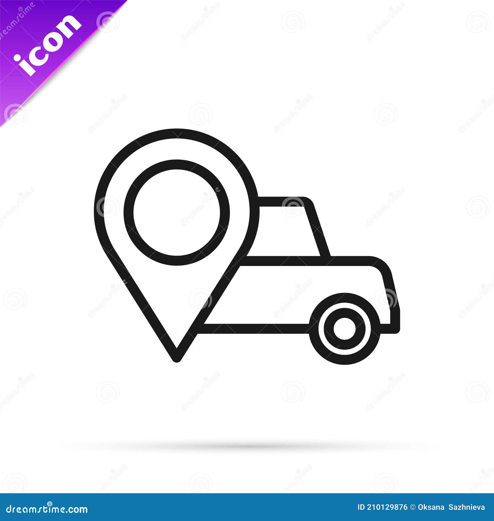 Black Line Map Pointer with Taxi Icon Isolated on White Background ...