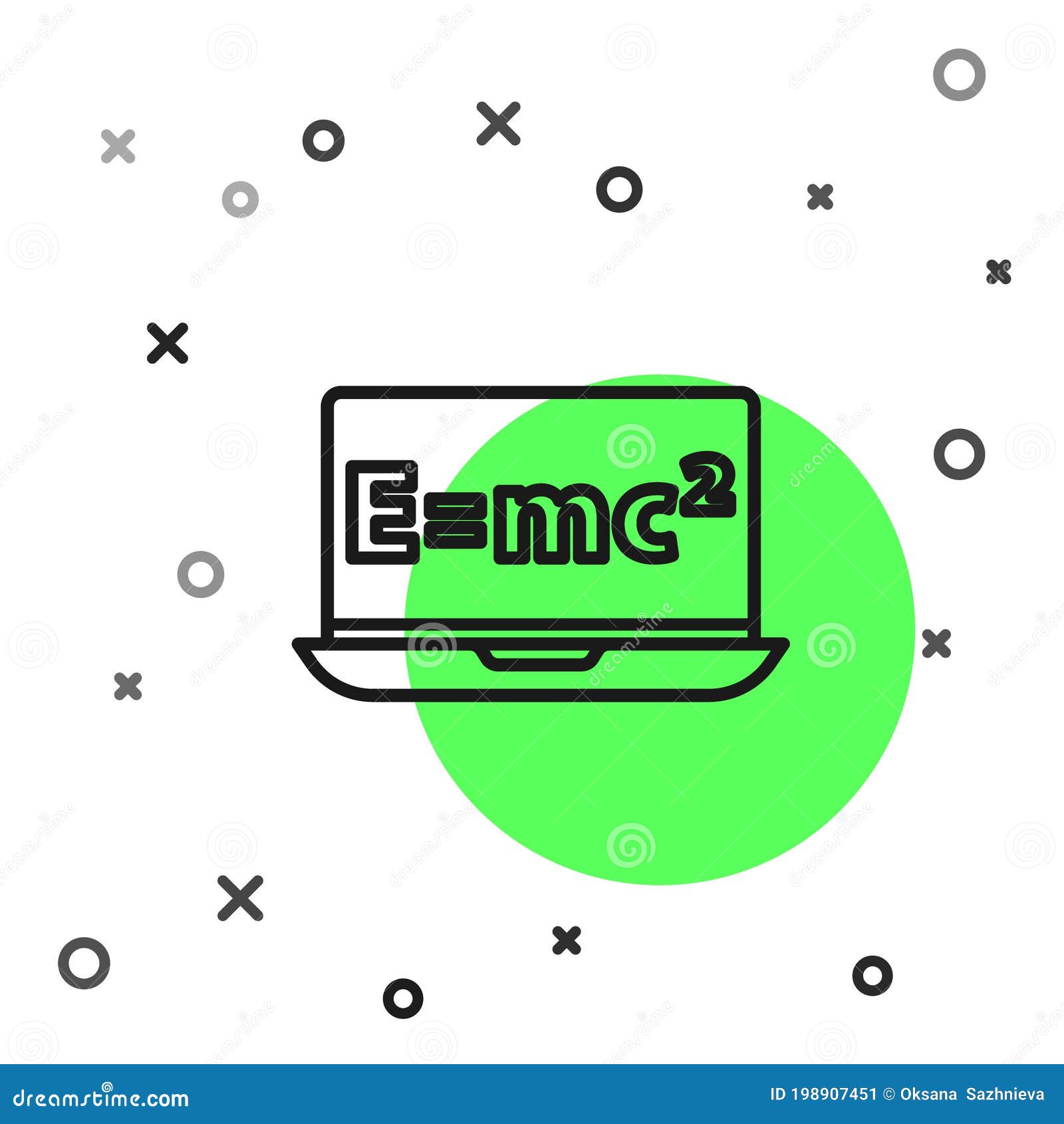 Black Line Math System of Equation Solution on Laptop Icon Isolated on ...