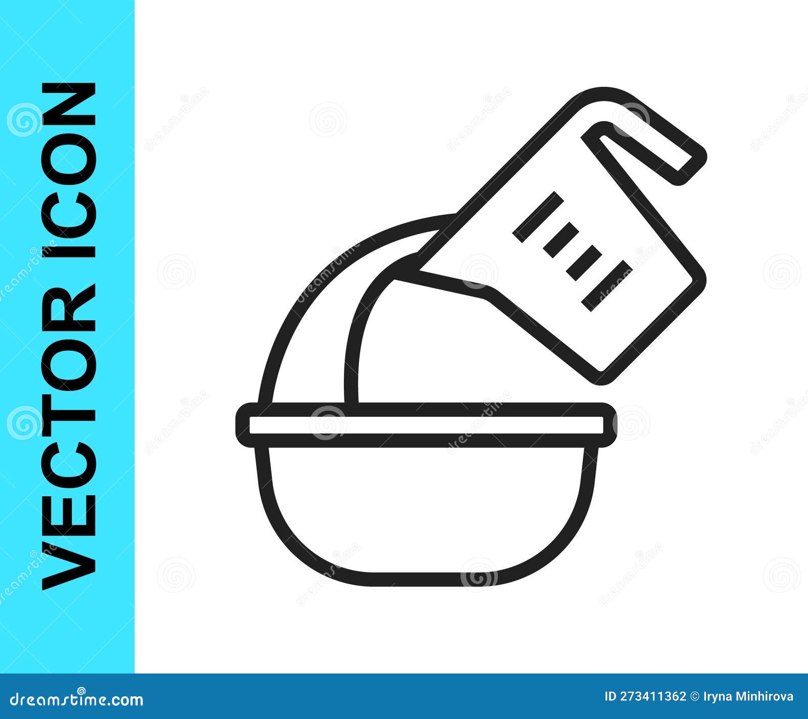 Black Line Measuring Cup Pouring Liquid into Bowl Icon Isolated on ...