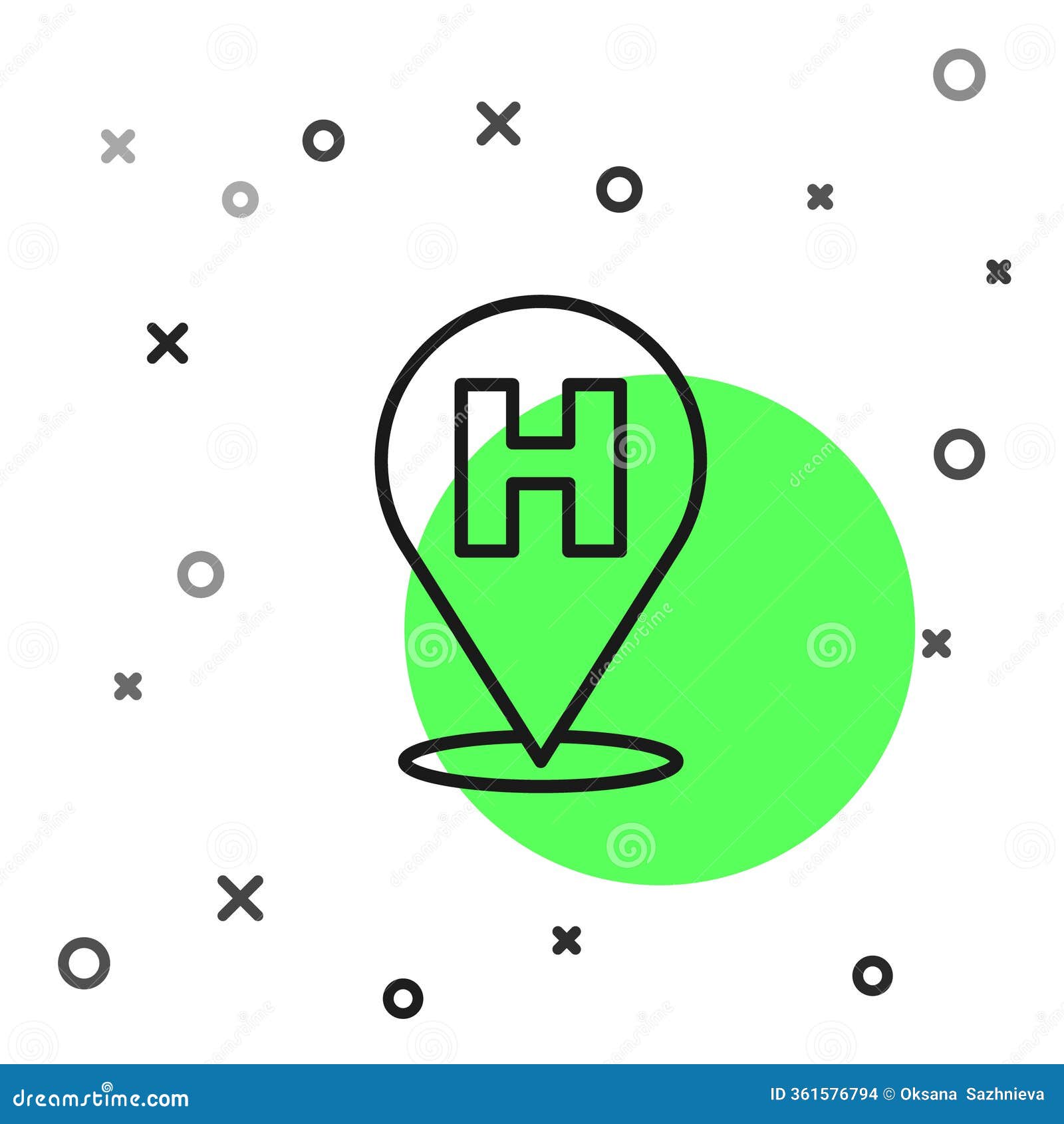 Black Line Medical Map Pointer with Cross Hospital Icon Isolated on ...